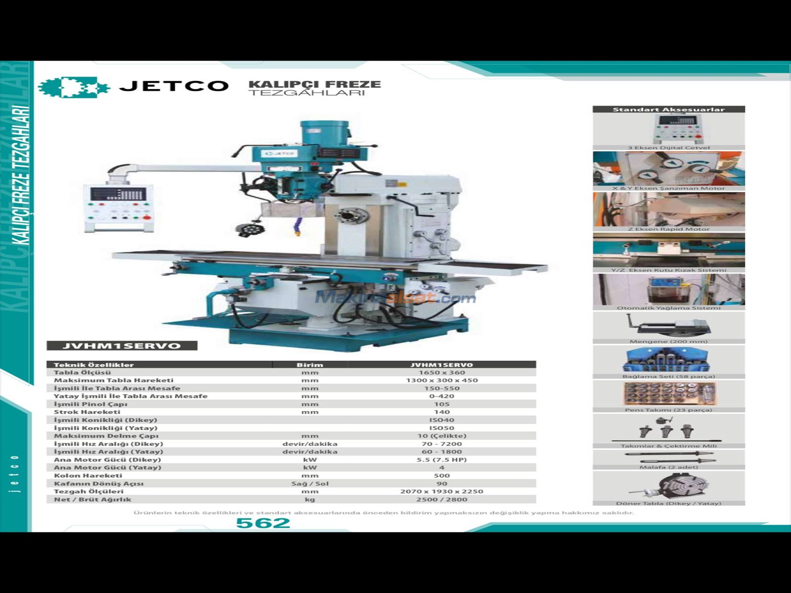 JETCO JVHM-1 SERVO 1300 mm X HAREKET KALIPÇI ÜNİVERSAL FREZE Used ...