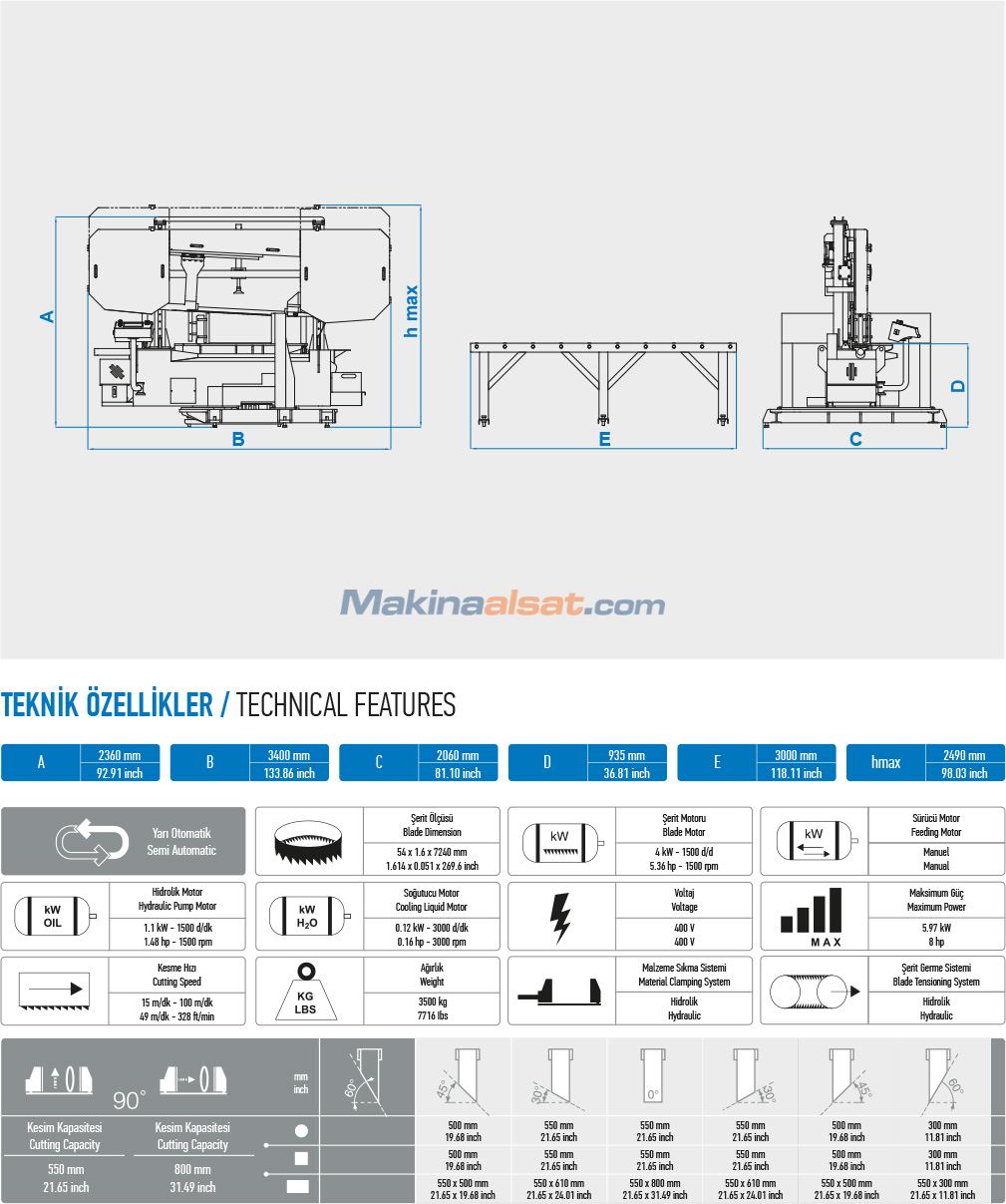 Cuteral CSM 550 / 800 DM – Yarı Otomatik Çift Yön Açılı Hidrolik ...