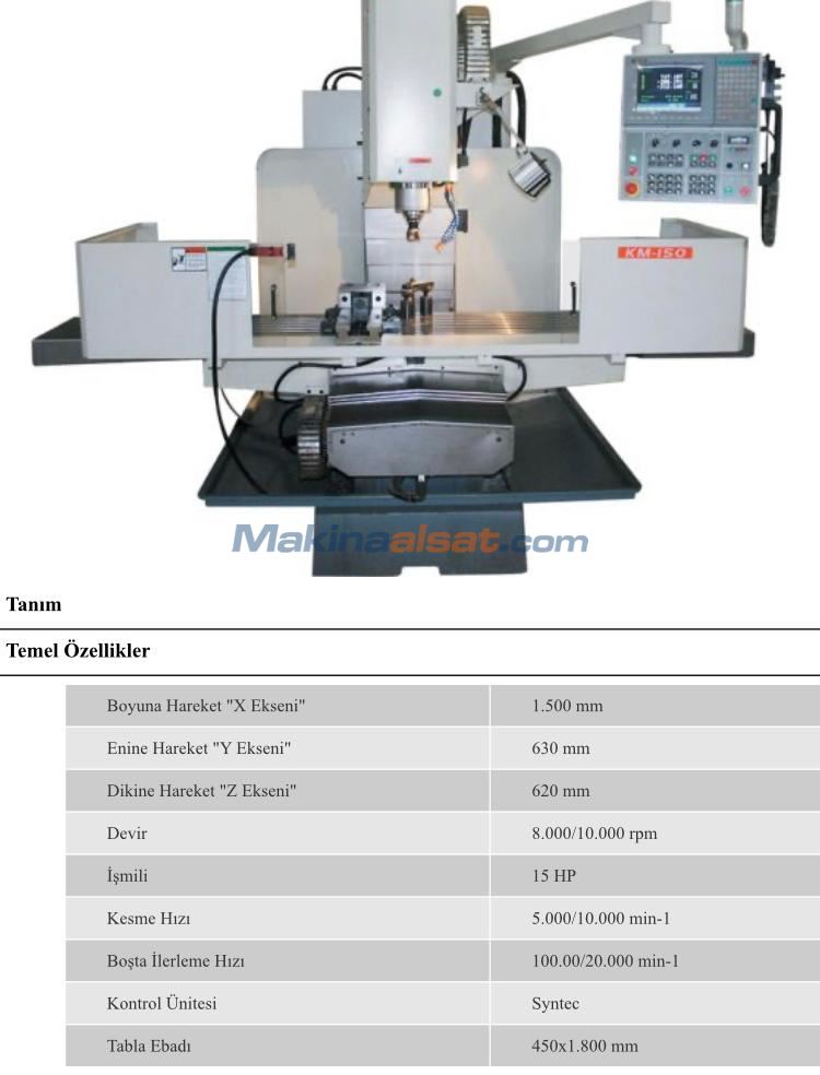 Satılık ikinci el Primero KM-150 CNC Freze CNC Freze makinesi