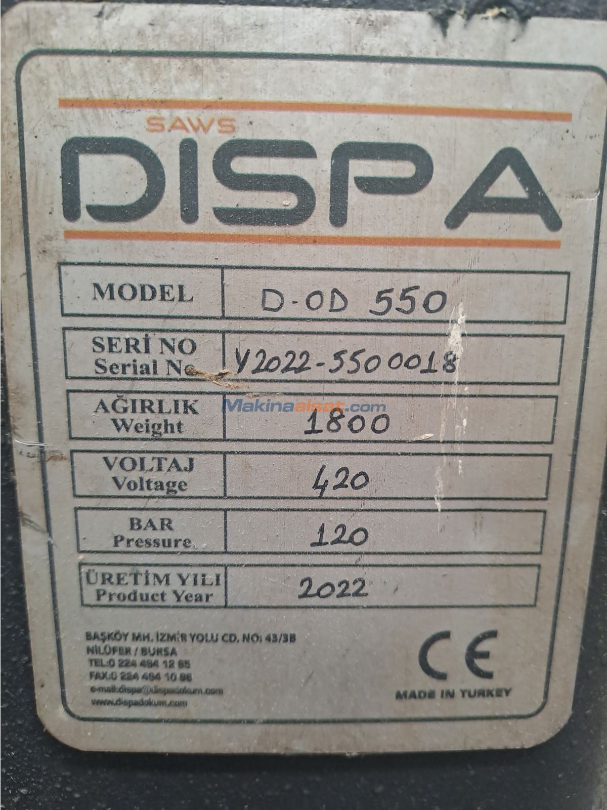 Dispa 550 lik Açılı Şerit Testere Used Band Sawing Machine machine for sale