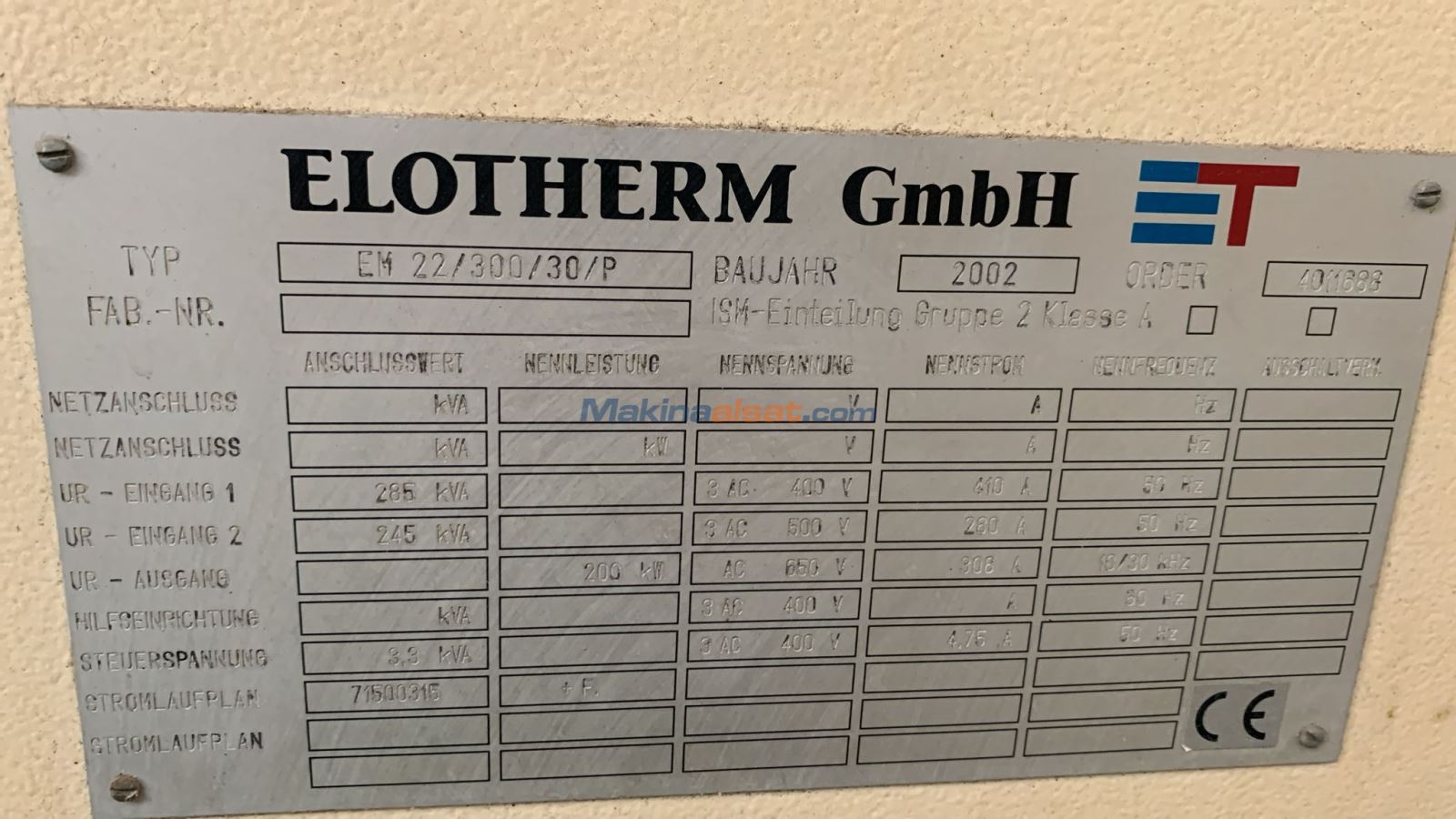 Satılık ikinci el ELOTHERM Orta Frekans 200 kW İnduksiyon Isıl İşlem ...